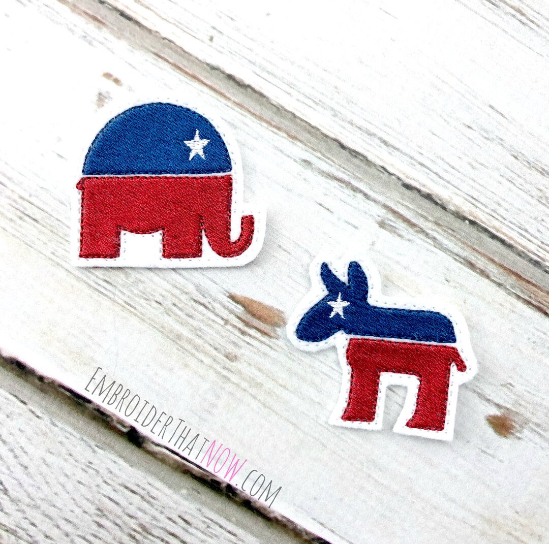 Democrat Donkey and Republican Elephant Symbol Politics Election Feltie ...