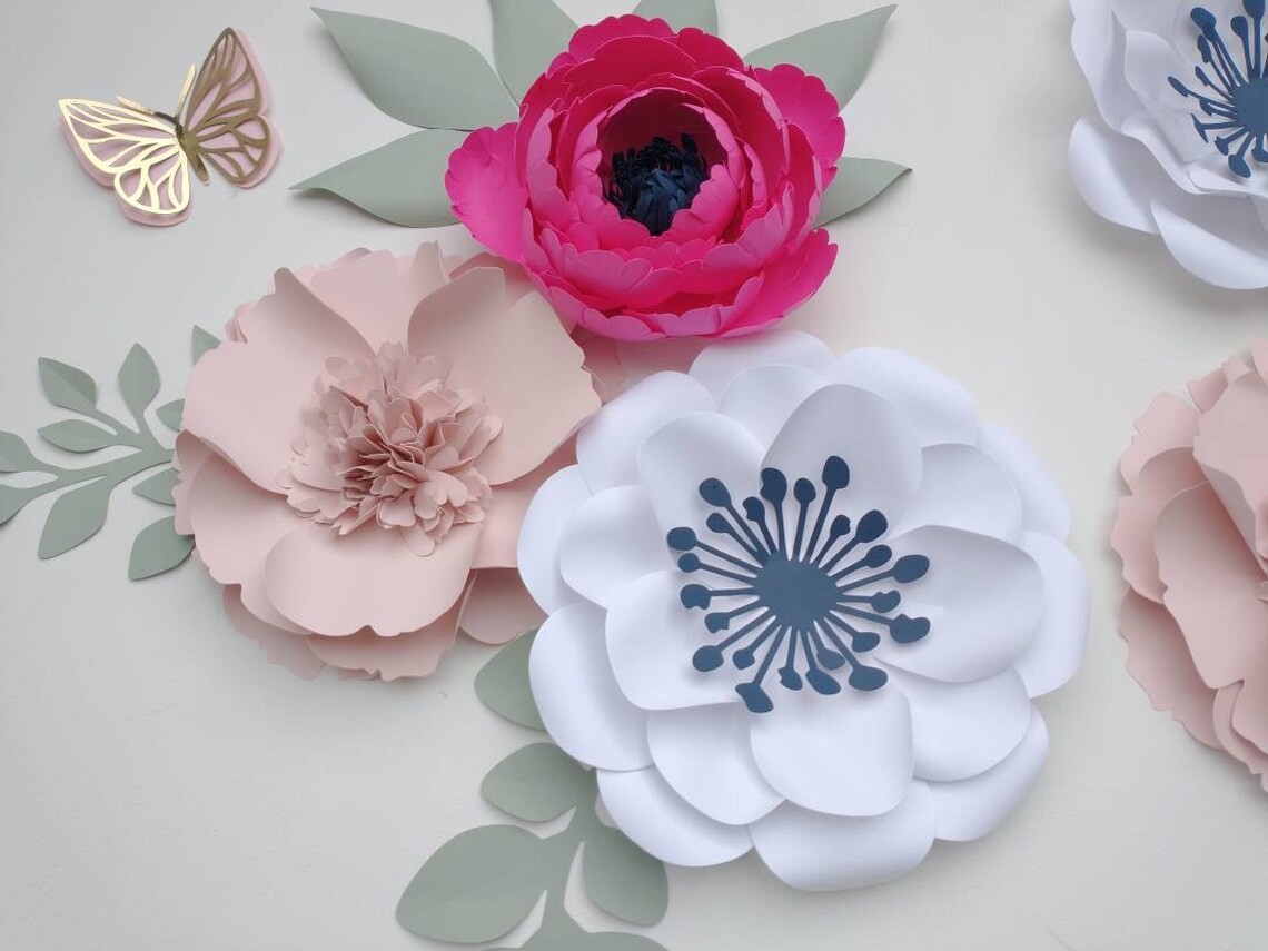 Peonies flowers set nursery paper flowers large paper | Etsy