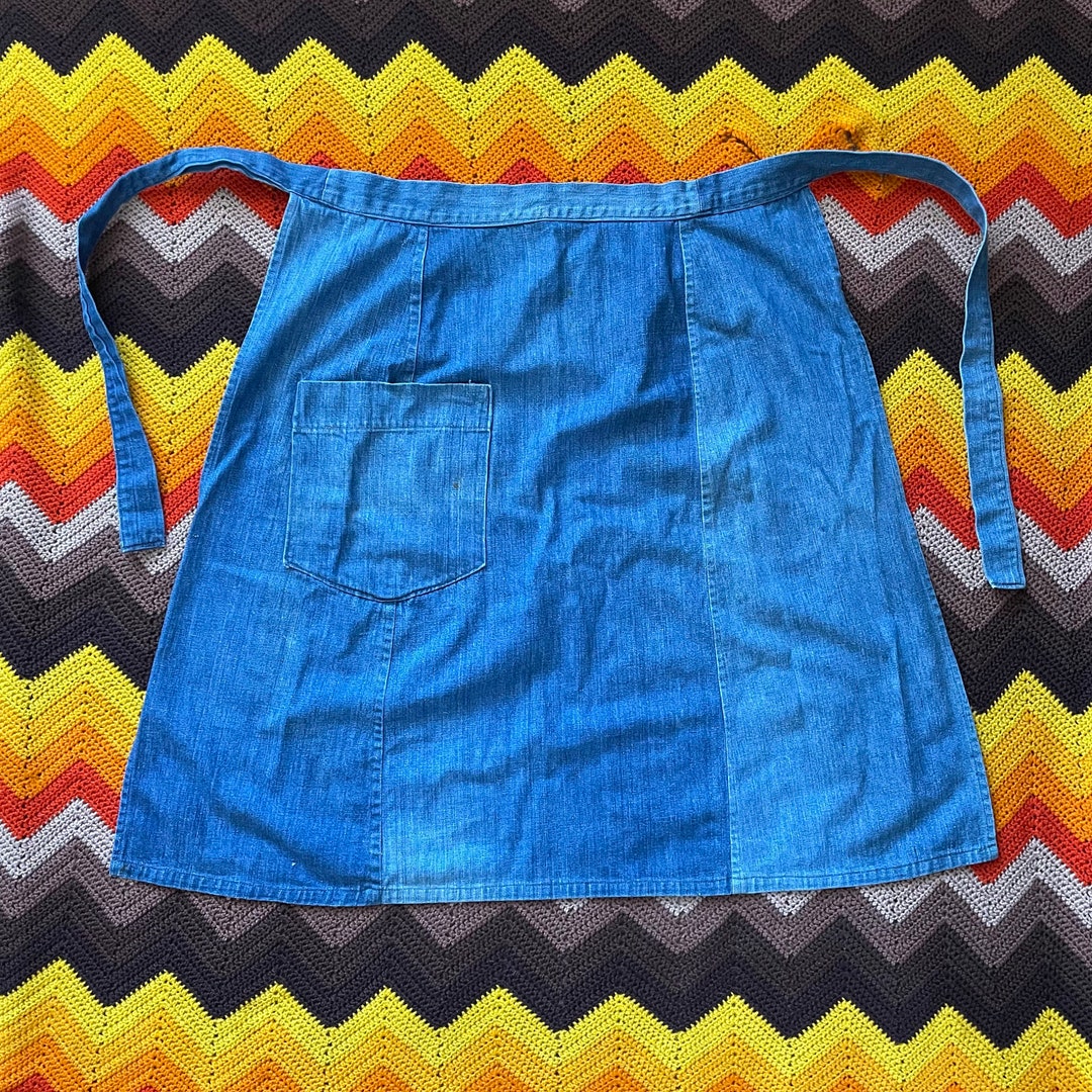 70s Denim Apron - Vintage 1970s Homemade Artist Apron - Medium Wash ...