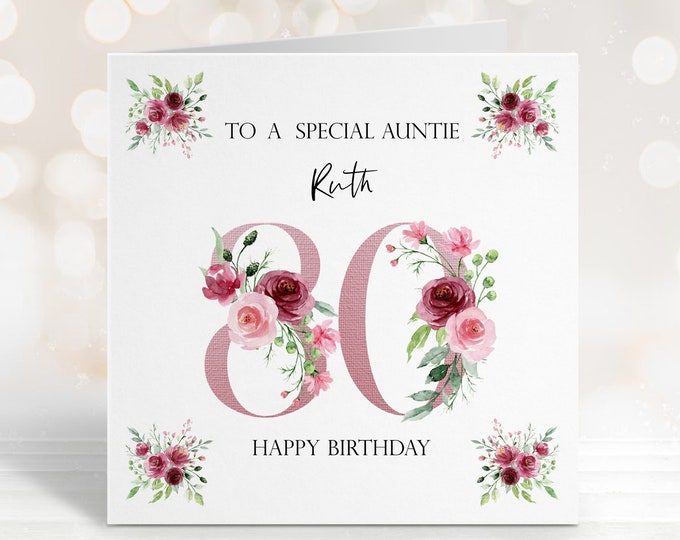 Personalised 80th Birthday Card for Her, Any Age, Custom Card, Happy ...