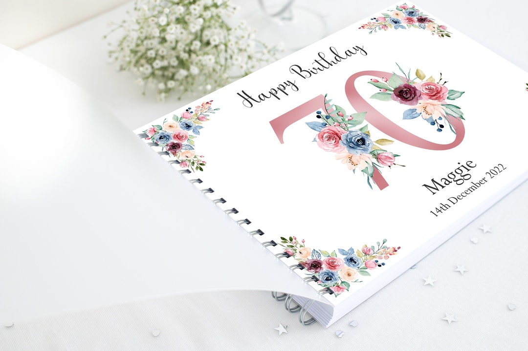 Personalised Floral 70th Birthday Guest Book, 70th Birthday Scrapbook ...