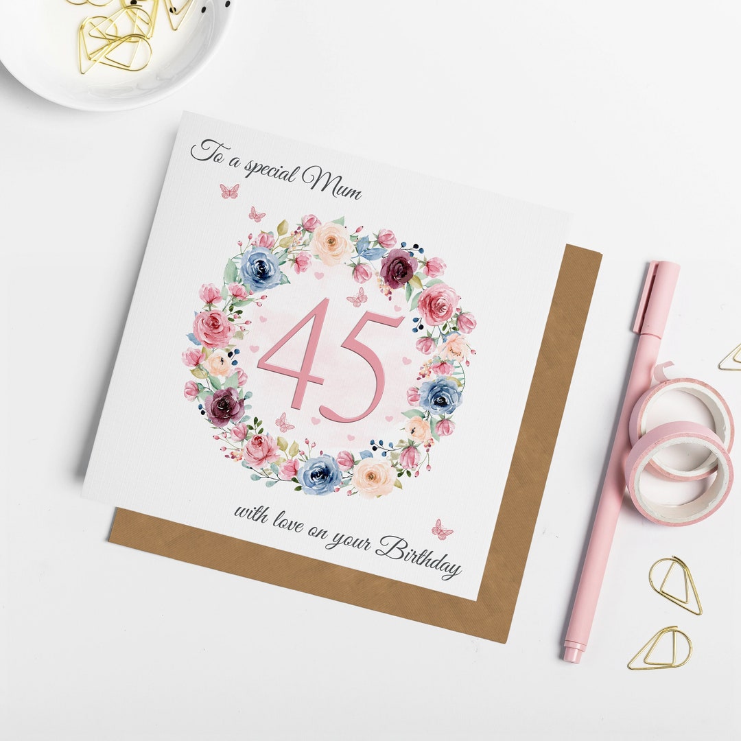 Floral 45th Happy Birthday Card for Her, 45th Birthday Daughter, 45th ...