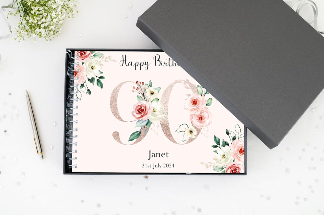 Personalised Floral 90th Birthday Guest Book, 90th Birthday Scrapbook ...