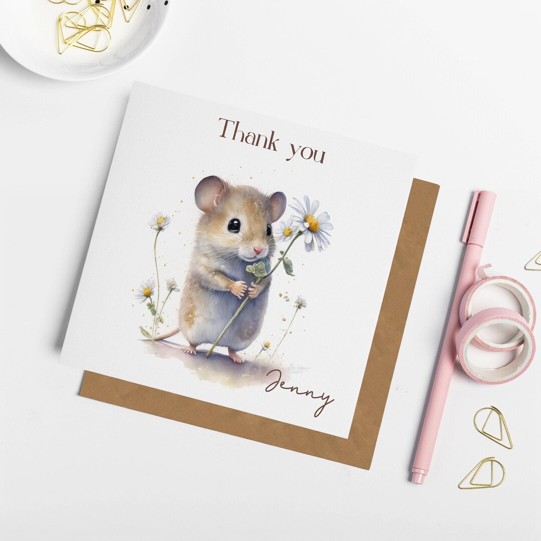 Cute Mouse Thank You Card, Mouse Thank You Card, Personalised Thank You ...
