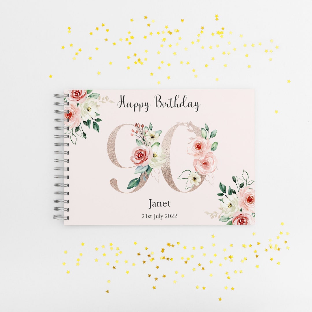 Personalised Floral 90th Birthday Guest Book, 90th Birthday Scrapbook ...