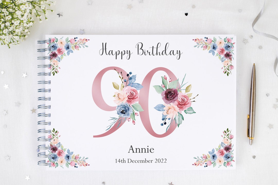 Personalised Floral 90th Birthday Guest Book, 90th Birthday Scrapbook ...