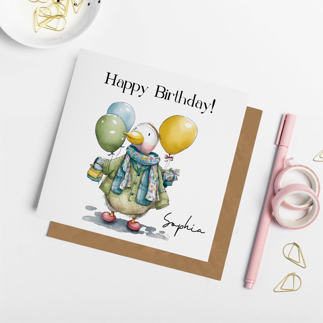 Personalised Duck Birthday Card, Cute Duck Birthday Card, Card for ...