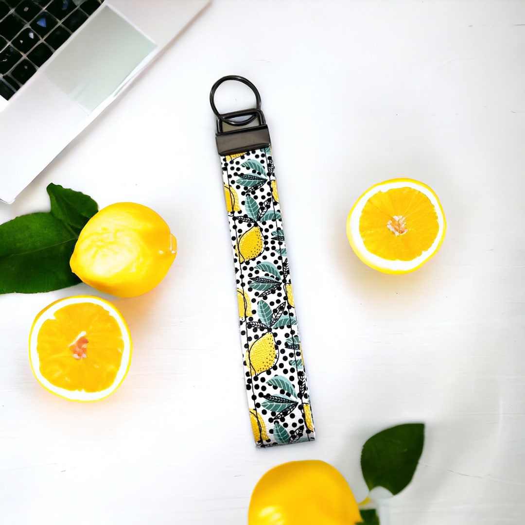 Faux Leather Lemon Wristlet Key Fob, Panda Gift, Lemon Key Fob, Gift ...