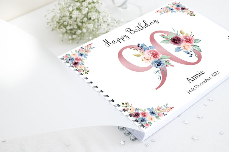 Personalised Floral 90th Birthday Guest Book, 90th Birthday Scrapbook ...