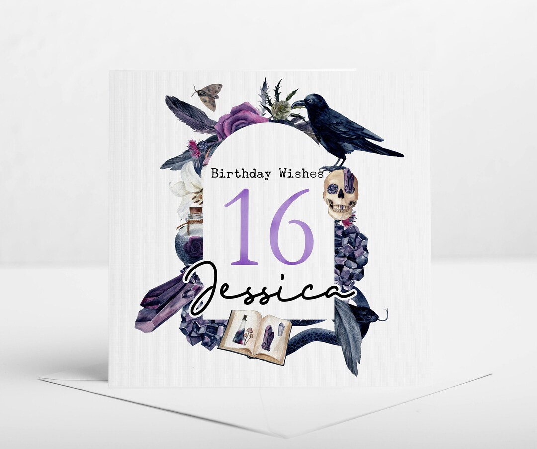 Personalised Gothic 16th Birthday Card, Gothic Birthday Card, Card for ...