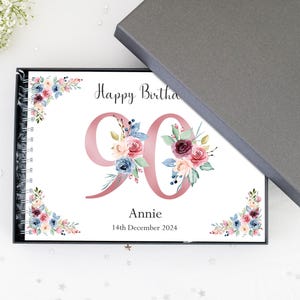 Personalised Floral 90th Birthday Guest Book, 90th Birthday Scrapbook ...