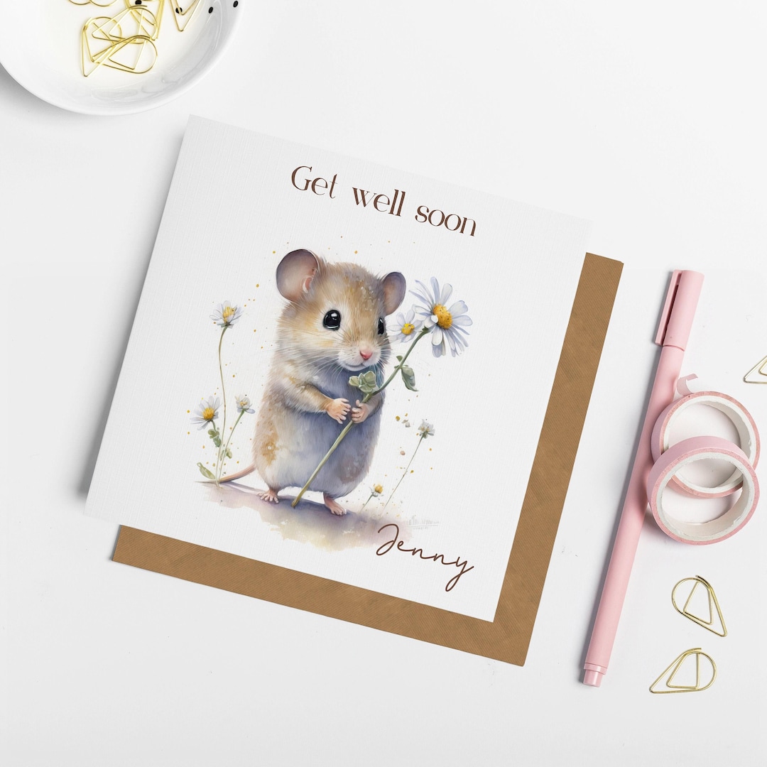 Cute Mouse Get Well Soon Card, Mouse Card, Personalised Thinking of You ...