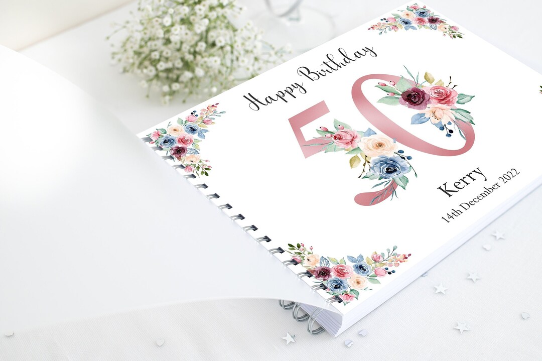 Personalised Floral 50th Birthday Guest Book, 50th Birthday Scrapbook ...
