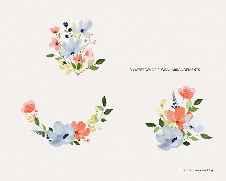 Watercolor Flowers Floral Wreath Clipart Blue Flowers - Etsy