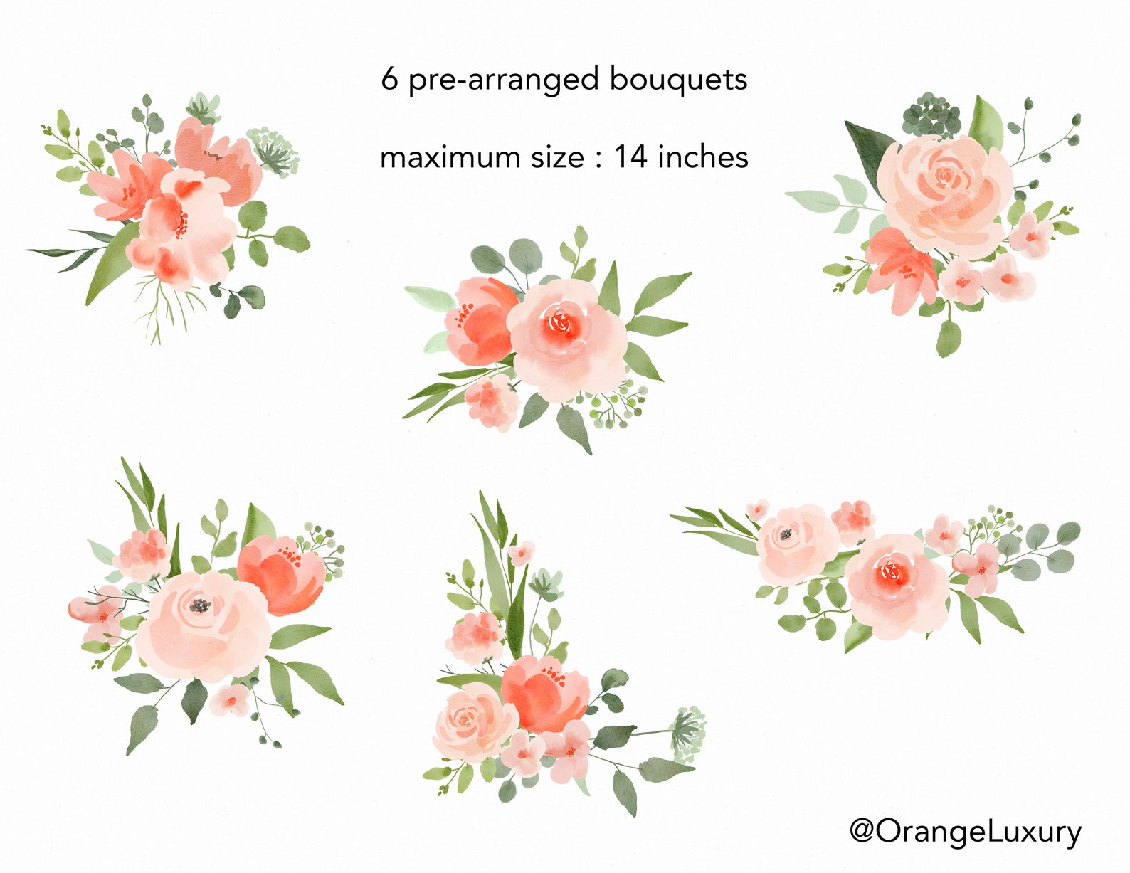 Watercolor Flowers Clip Art coral Flowers Floral Bouquets, Wedding ...