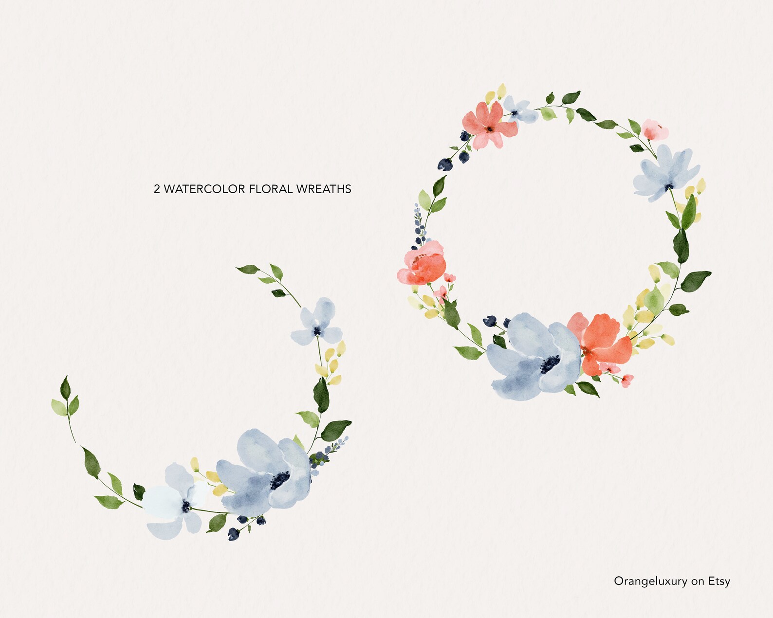 Watercolor Flowers Floral Wreath Clipart Blue Flowers - Etsy