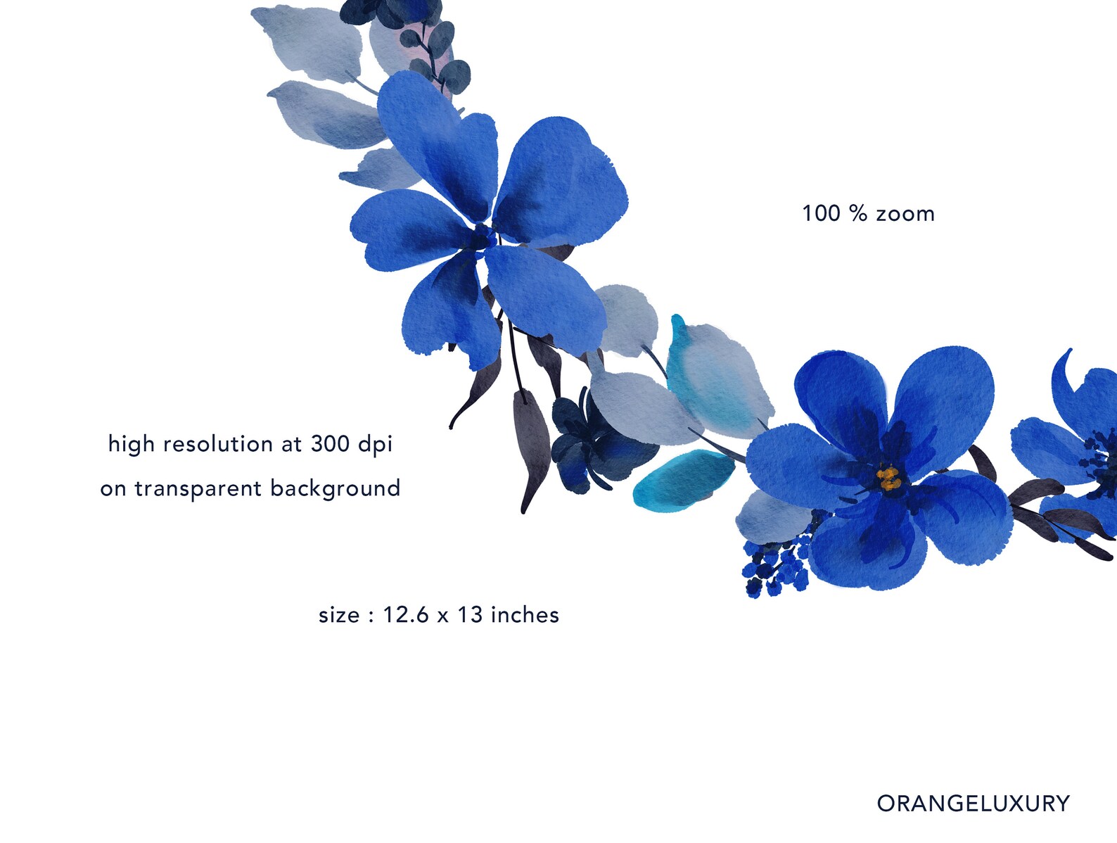 Watercolor Wreath, Indigo Blue Flowers, Navy Blue Flower Clipart ...