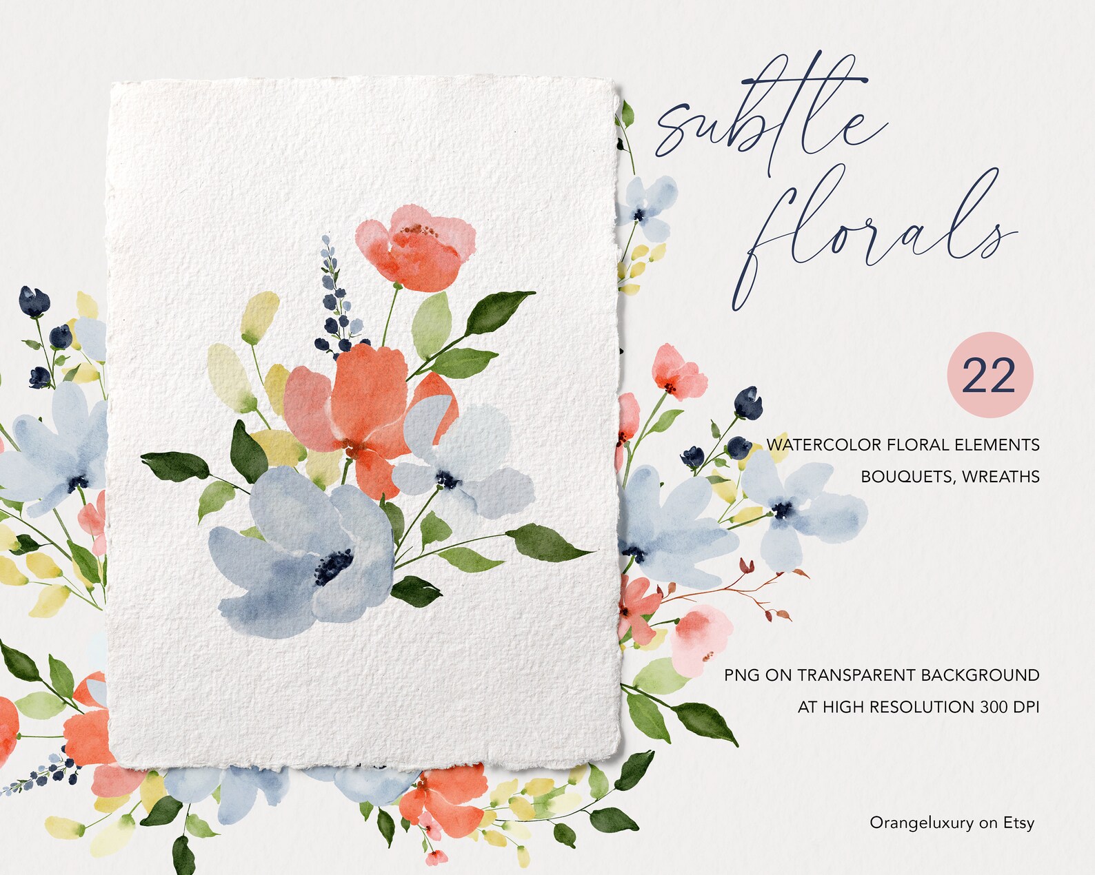 Watercolor Flowers Floral Wreath Clipart Blue Flowers - Etsy