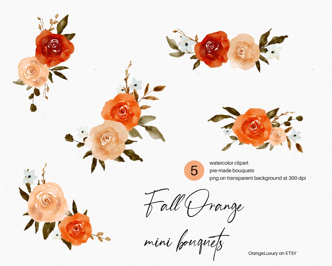 Autumn Clipart Fall Roses Orange Roses Autumn Bouquet Fall - Etsy