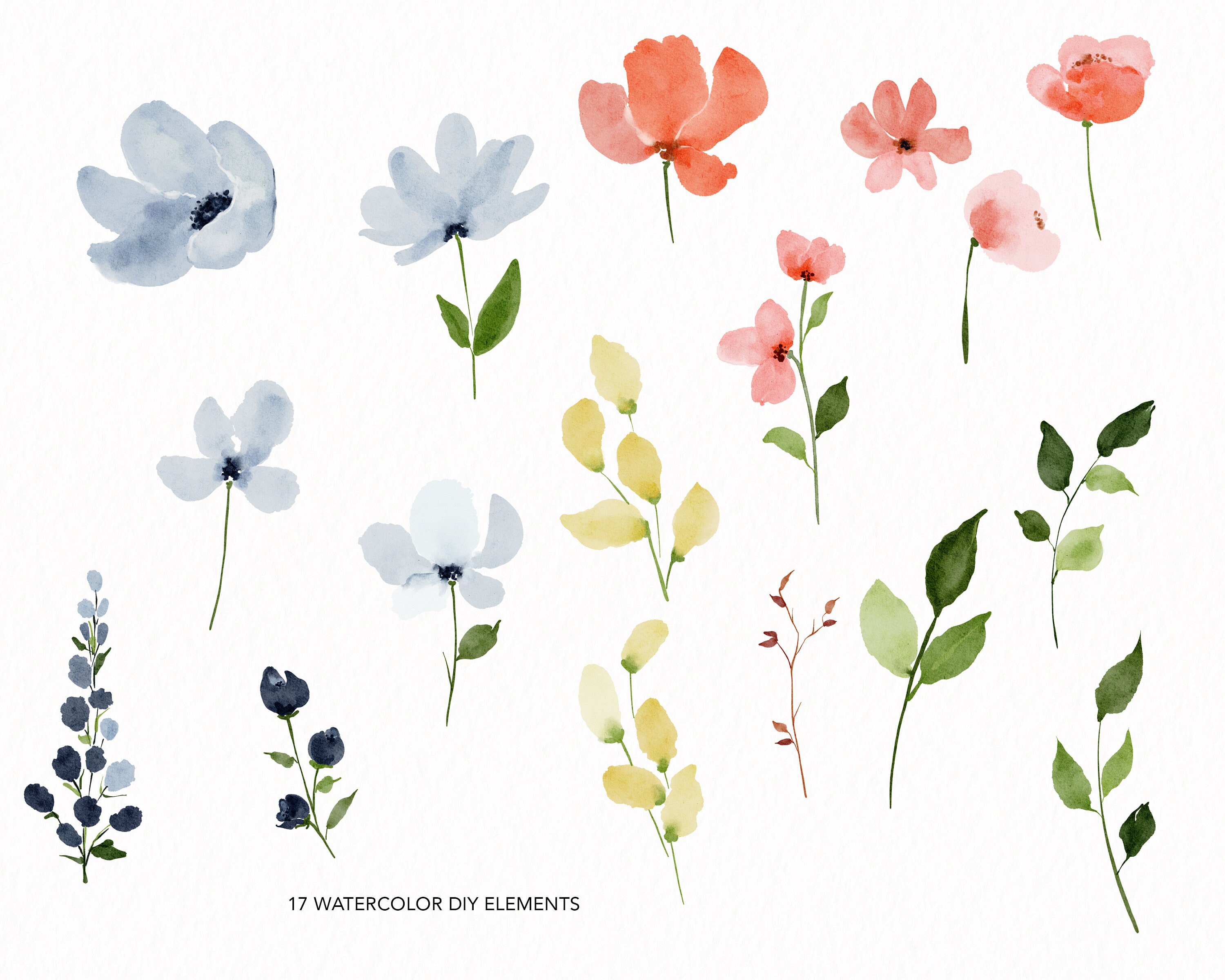 Watercolor Flowers Floral Wreath Clipart Blue Flowers - Etsy