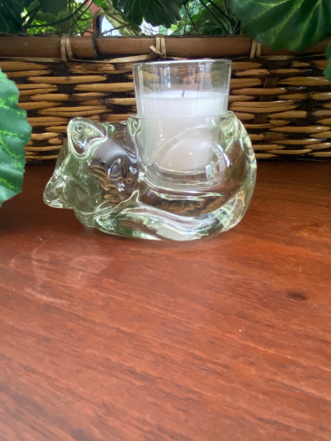 Avon Glass Cat Candle Holder, Crazy Cat Lady, Cute, Kitten, Sleeping ...