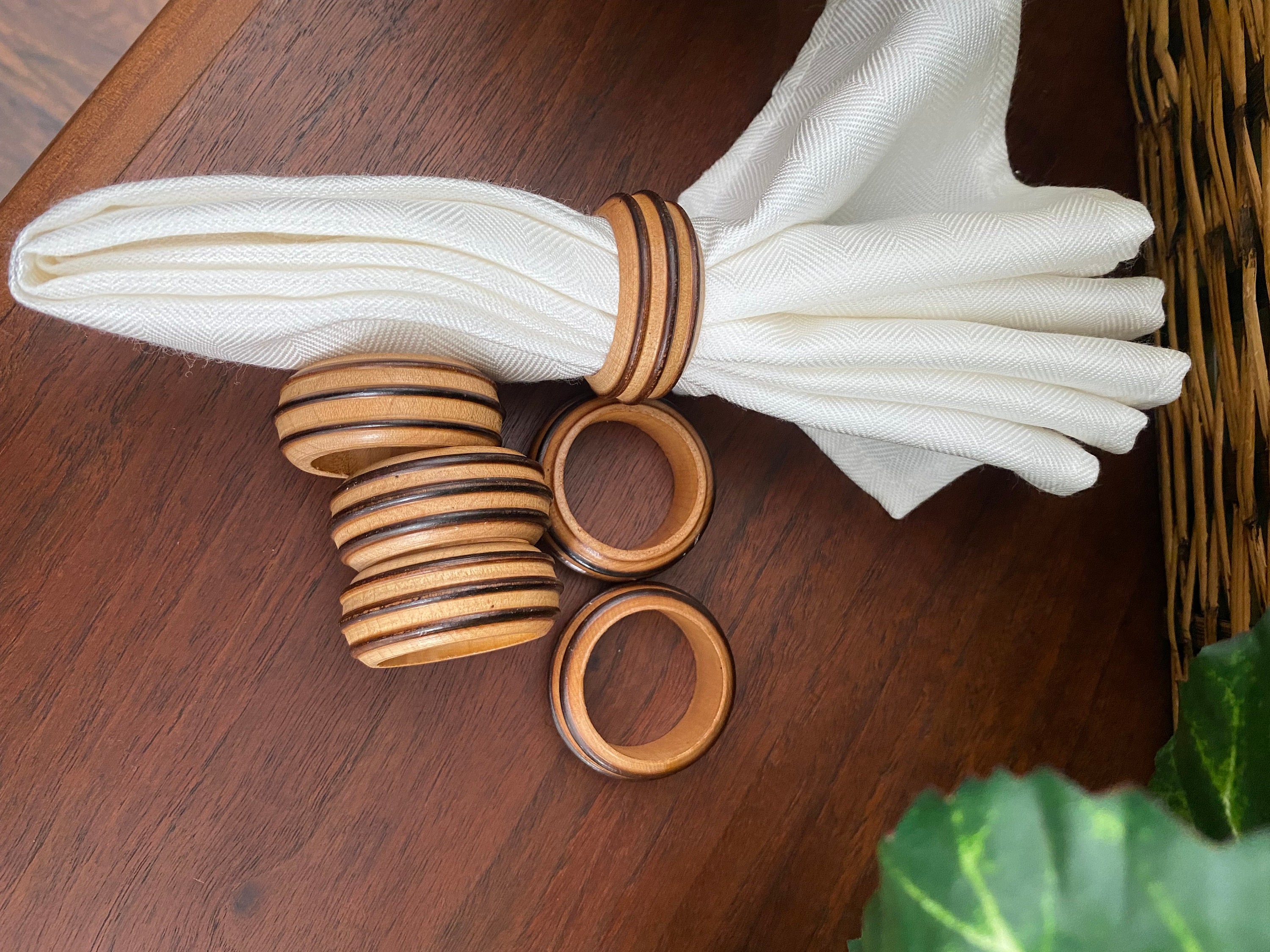 Set of Six Light and Dark Wood Round Napkin Rings Striped - Etsy