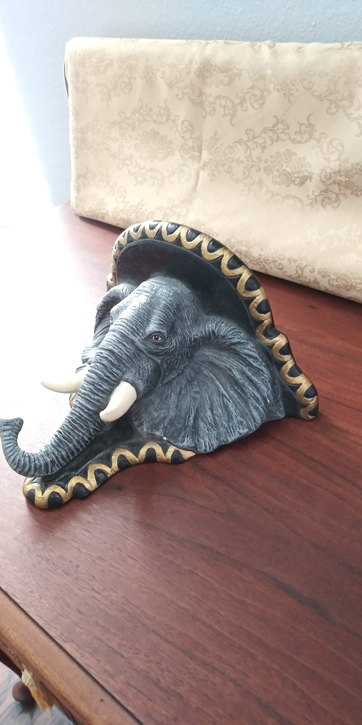 Vintage Plaster Elephant Wall Shelf, Detailed, Gray, Black, Ivory ...