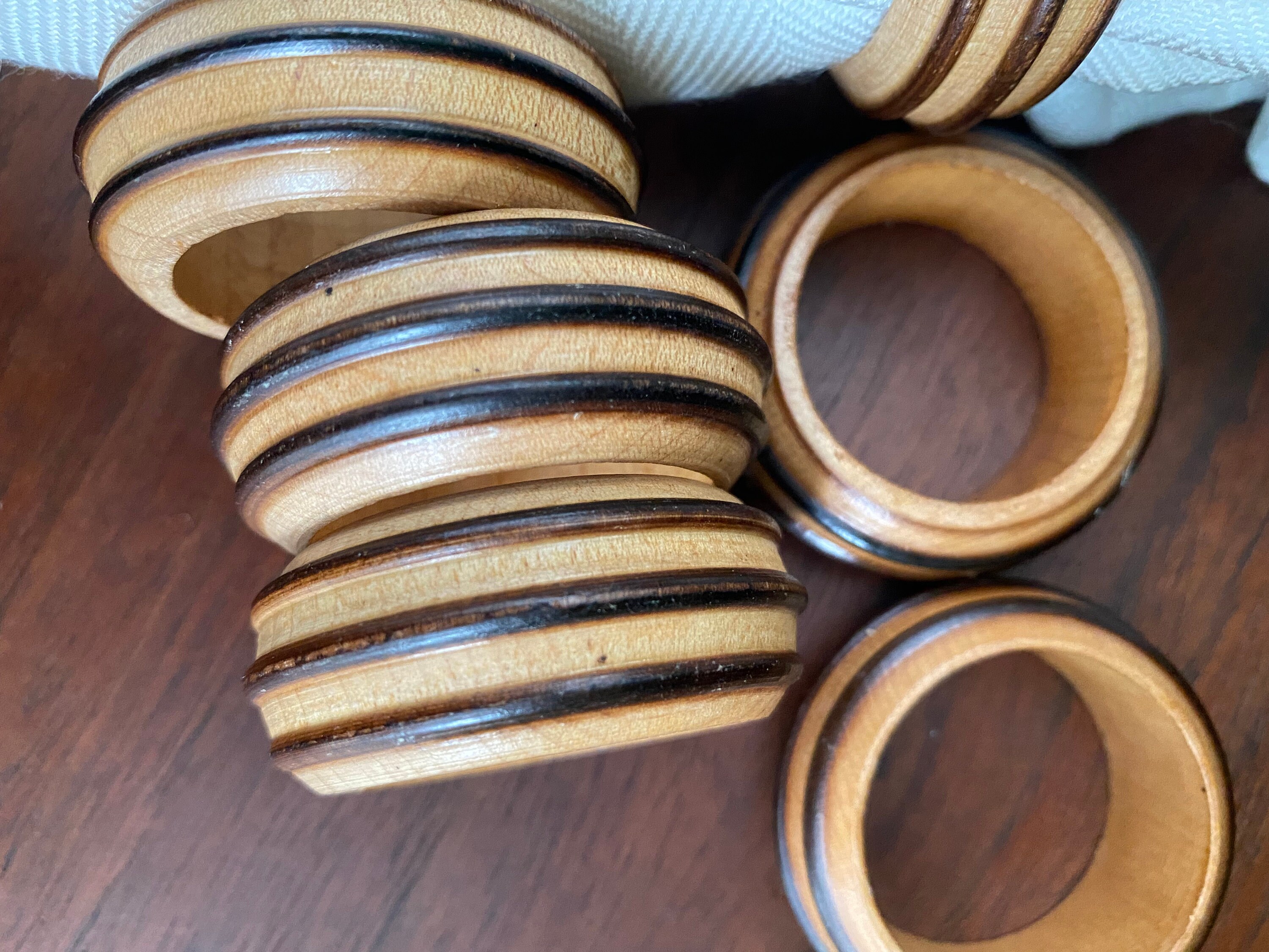 Set of Six Light and Dark Wood Round Napkin Rings Striped - Etsy