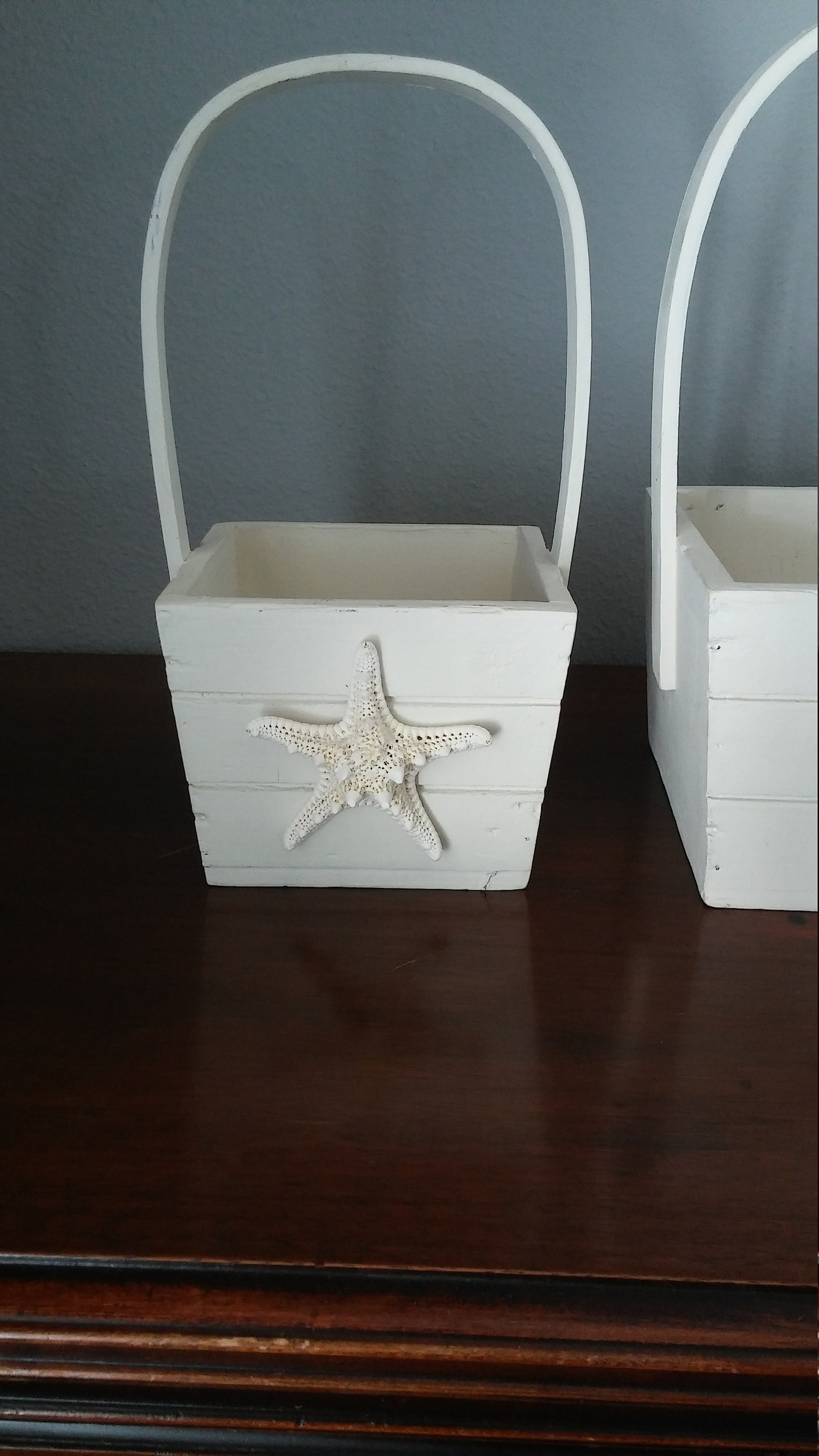 Set of Two Rustic Baskets, Beach Decor, Starfish, Summer, off White ...