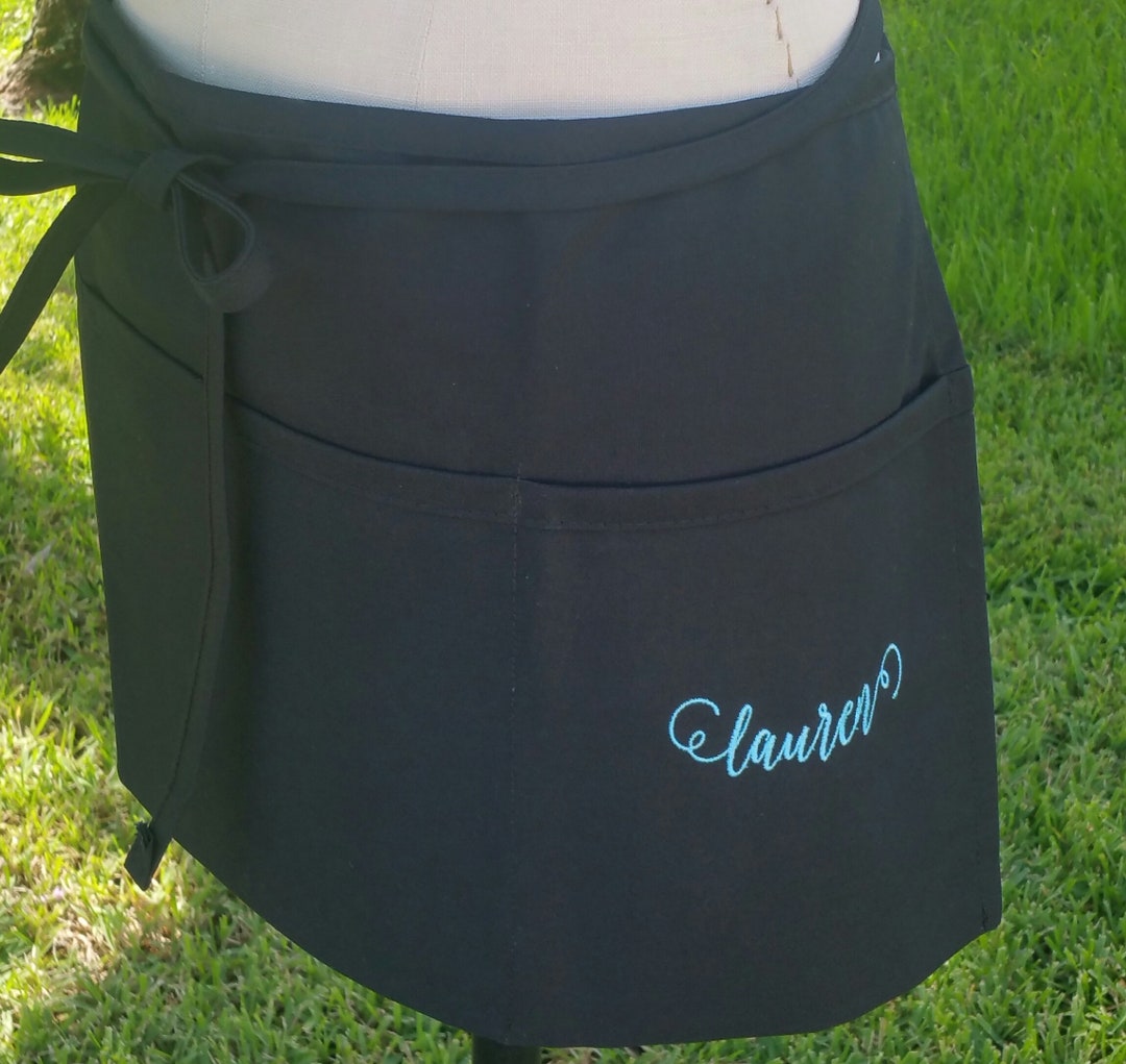 Waitress Half Aprons/ Embroidery Name Aprons/ Black Half Apron/ Custom ...