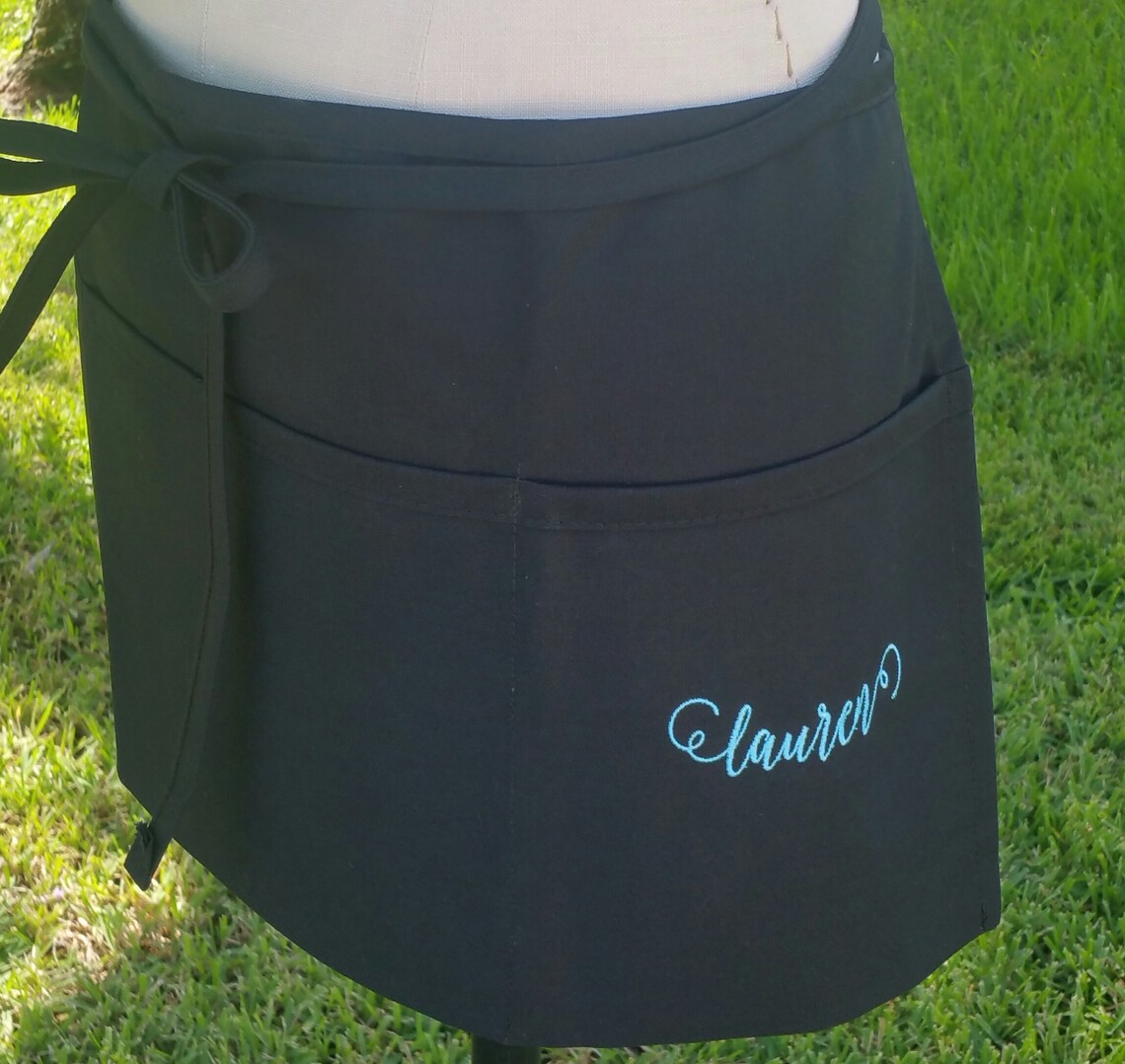 Waitress Half Aprons/ Embroidery Name Aprons/ Black Half Apron/ Custom ...