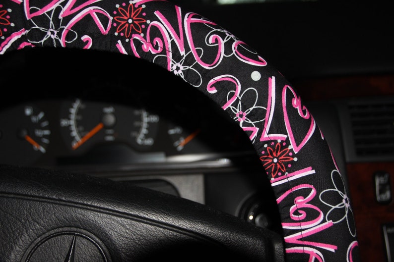 Black and Pink Steering Wheel Cover - LOVE Wheel Cover - Car ...