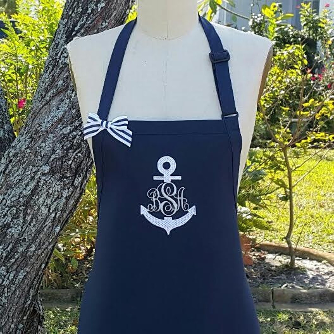 Monogrammed Navy and White Apron /anchor Monogram Apron/nautical ...