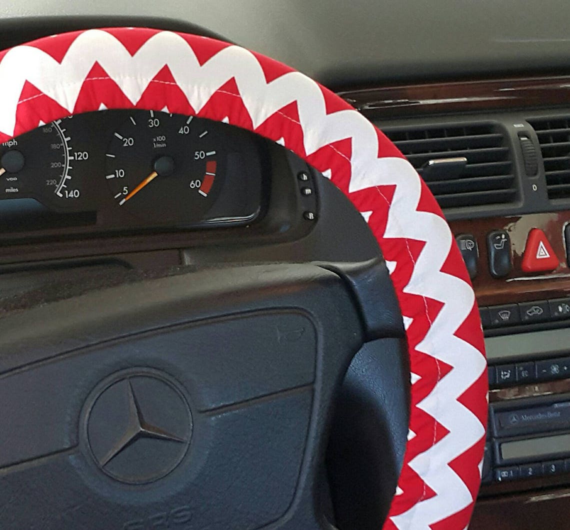 SALE) Red and White Chevron Wheel Cover . Steering Wheel Cover . Car ...
