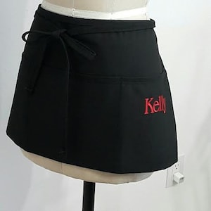 Waitress Half Aprons/ Embroidery Name Aprons/ Black Half Apron/ Custom ...