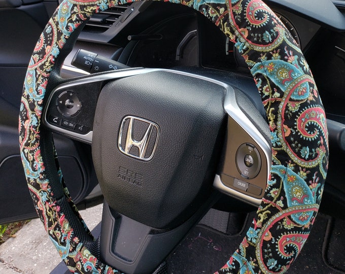 Steering Wheel Cover Black With Paisley Print Colorful Paisley Print ...