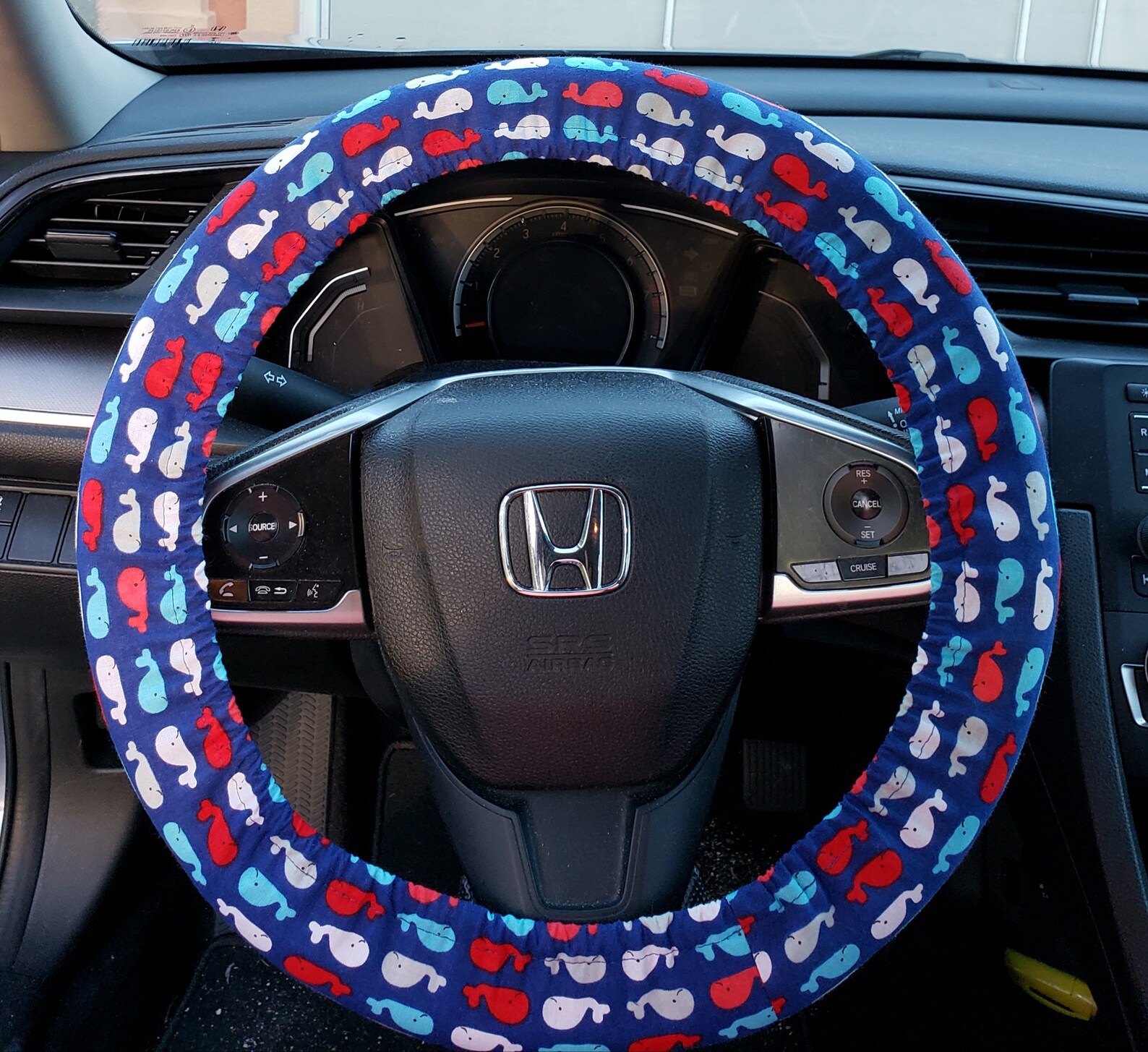 Navy Steering Wheel Cover With Whale Pattern , Whales Wheel Cover/ Gift ...