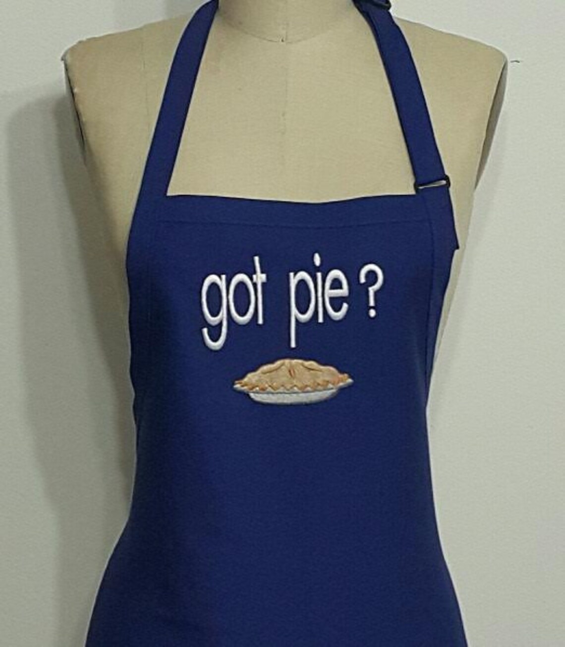Got Pie Apron/royal Blue Apron With White Embroidery Thread / - Etsy