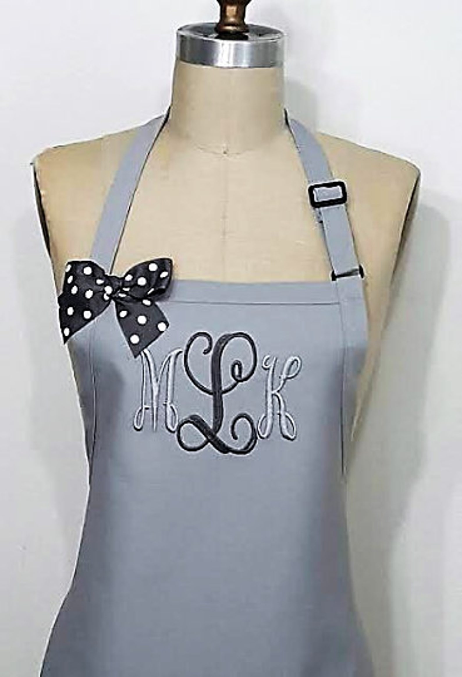 Monogrammed Silver Apron / Silver and Charcoal Apron/ Hostess Gift Idea ...