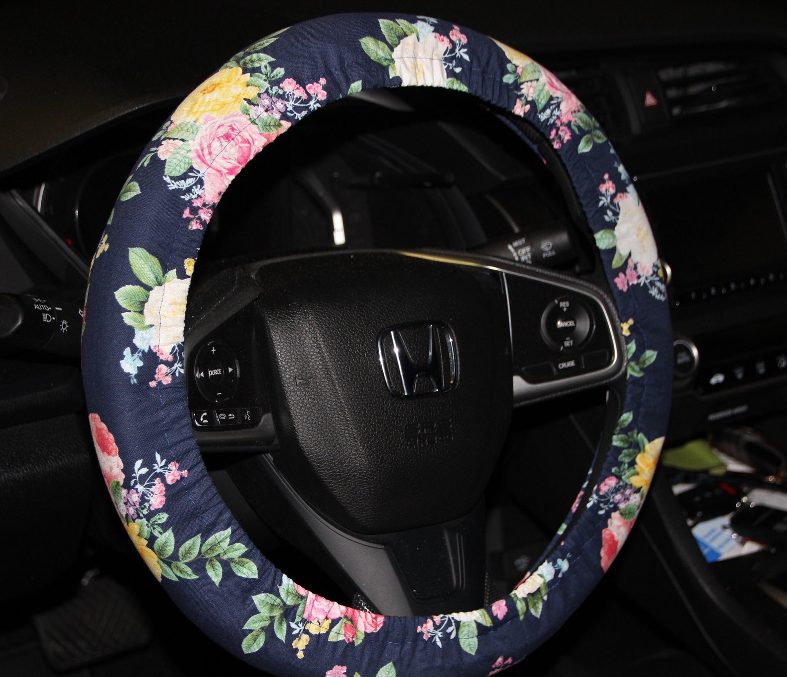 Navy and Pink Flowers Wheel Cover ,shabby Chic Floral Steering Wheel ...