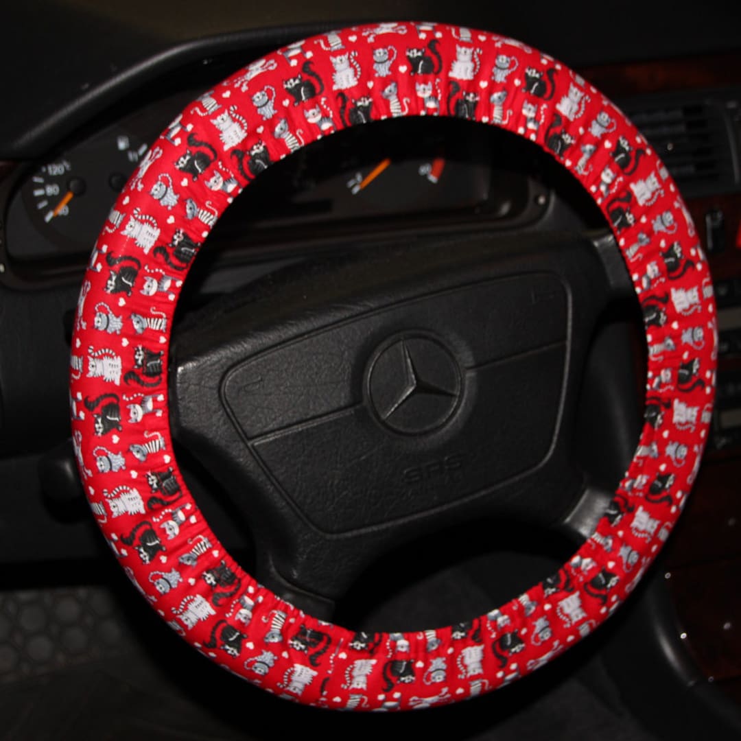 Red Black and Gray Cats Steering Wheel Cover -red Wheel Cover With Cats ...