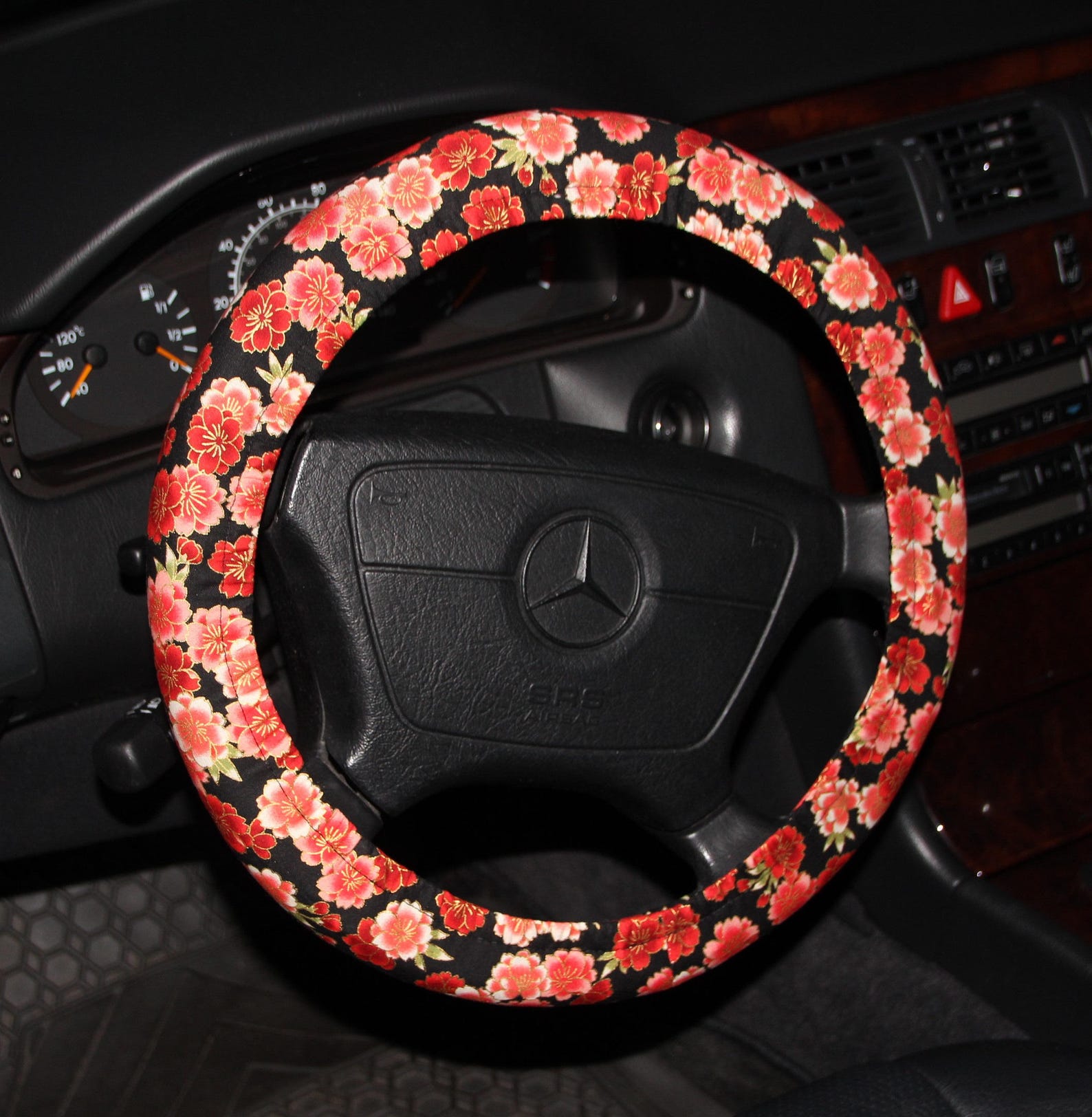 SALE) Red and Pink Roses Steering Wheel Cover/ Black Floral Wheel Cover ...