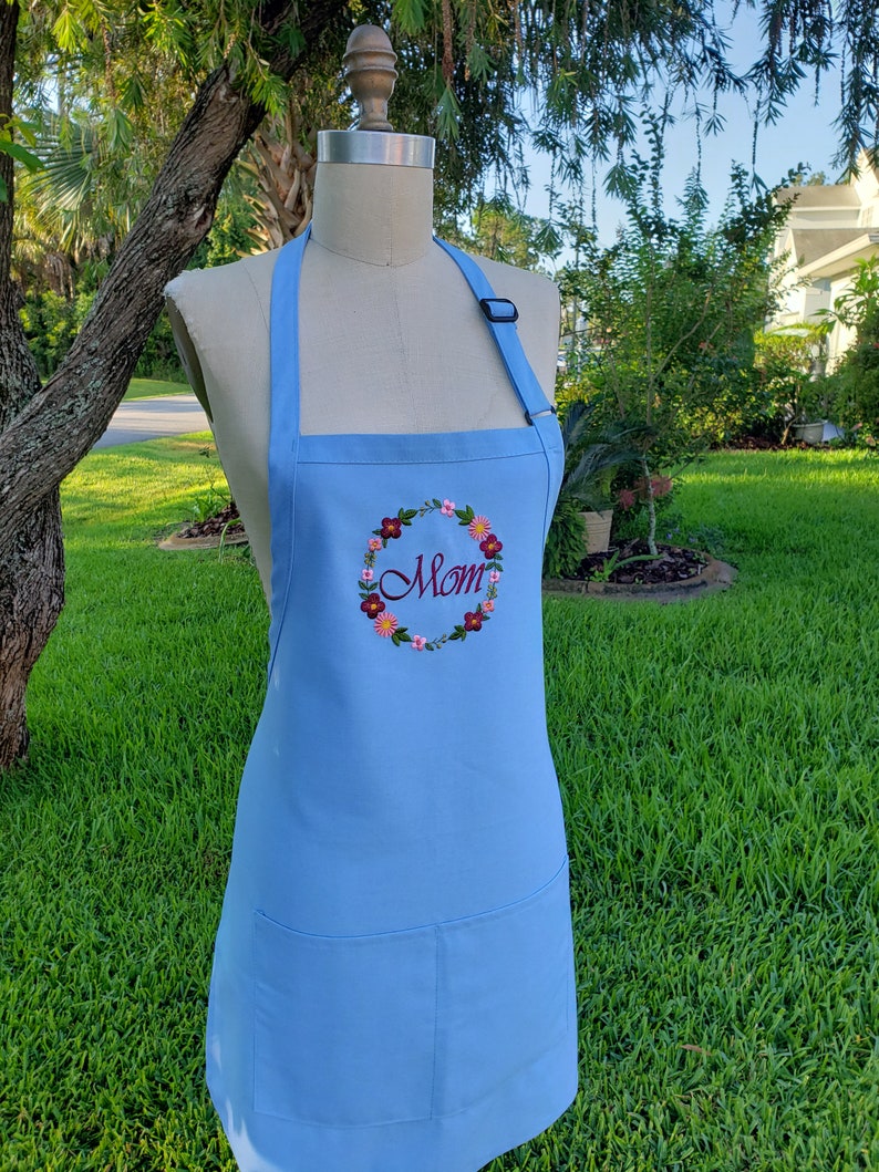 Personalized Apron Light Blue Embroidered Apron With Flowers - Etsy