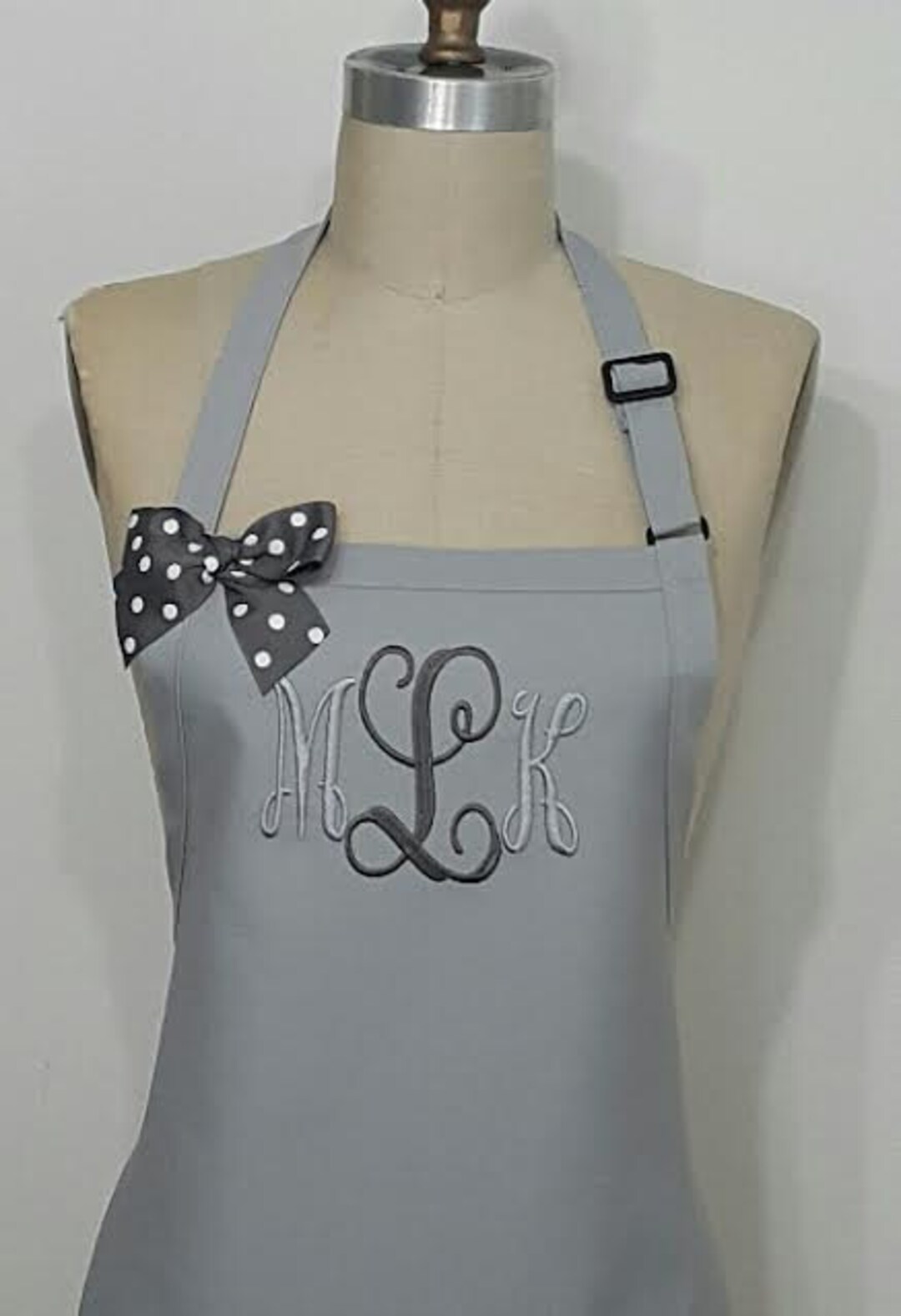 Monogrammed Silver Apron / Silver and Charcoal Apron/ Hostess Gift Idea ...