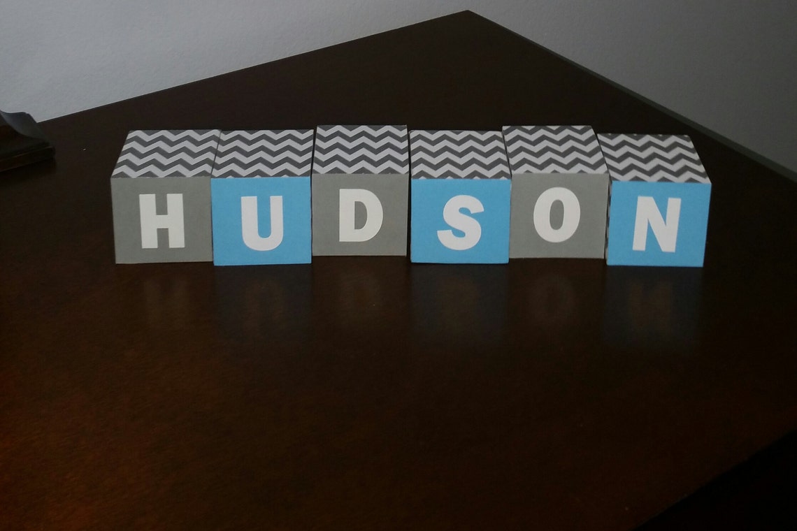 Hudson Wooden Blocks in Grey and Aqua Color / New Baby Neusery - Etsy