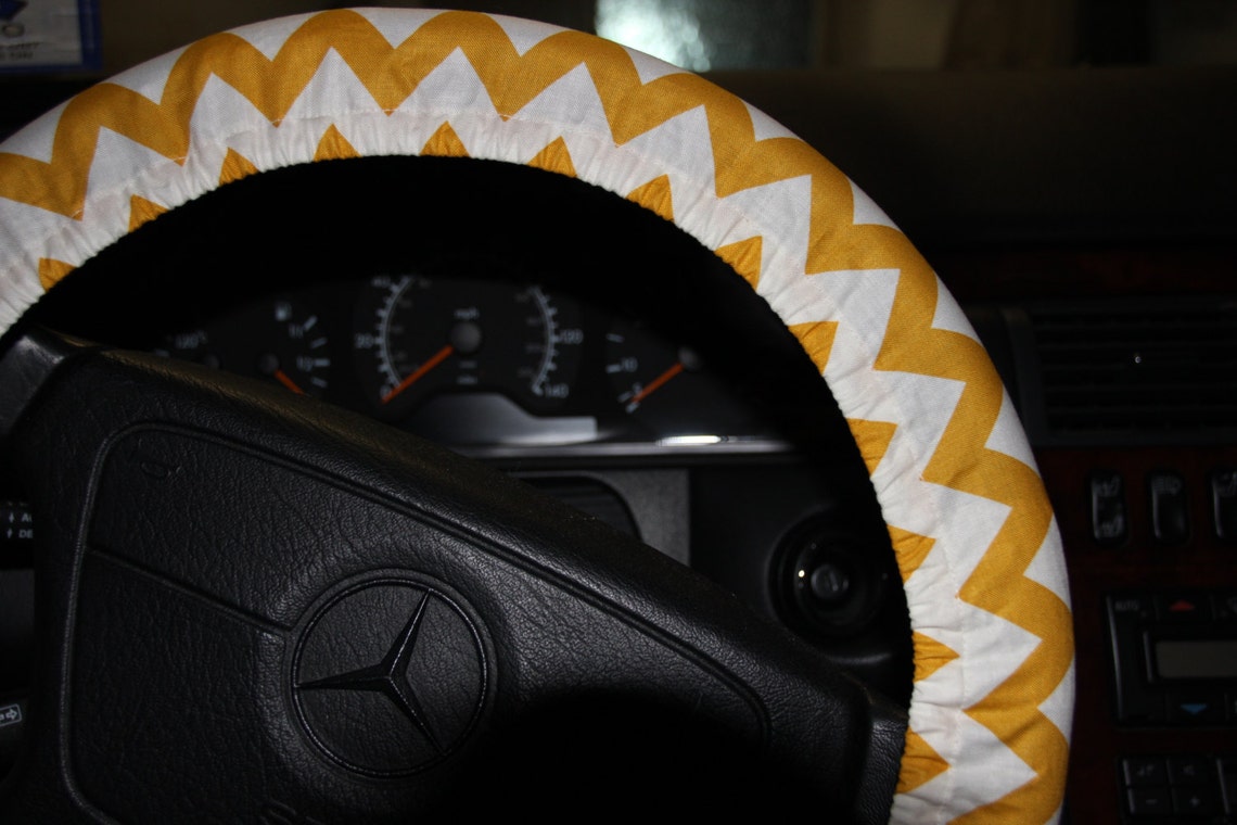 SALE) Yellow Chevron Steering Wheel Cover -yellow and White Chevron ...