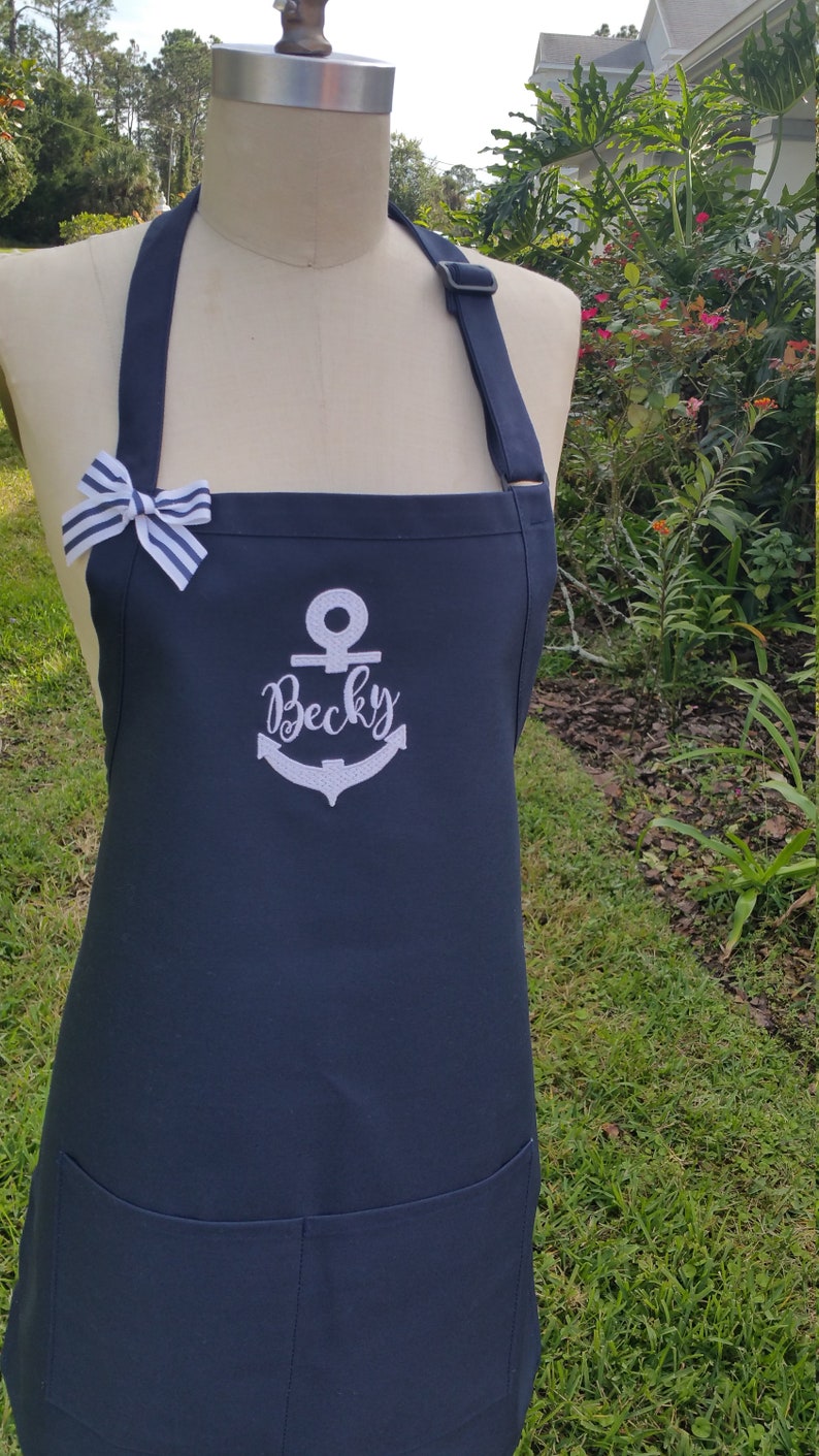 Monogrammed Navy and White Apron /anchor Monogram - Etsy