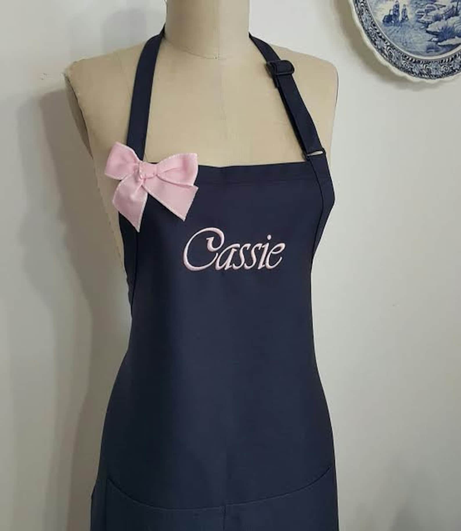 Personalized Navy Apron /classic Apron Navy With Pink Embroidery Thread ...