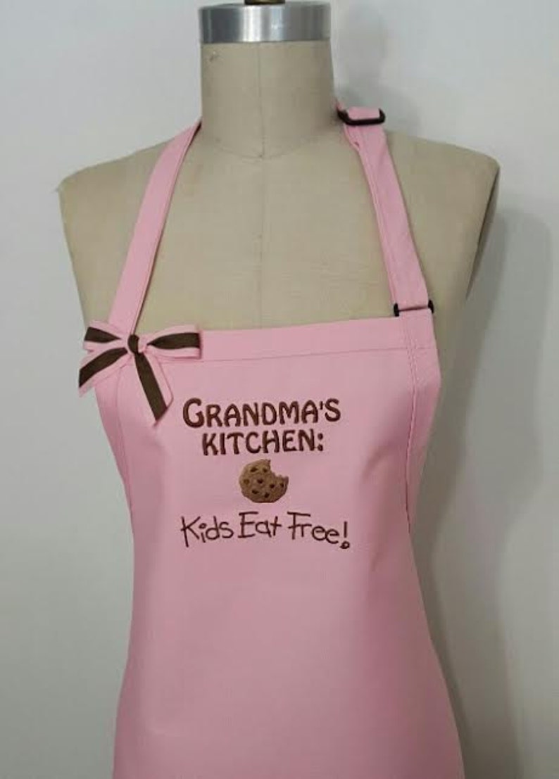 Grandma's Kitchen Apron -personalized Apron/ Pink Apron With Brown ...