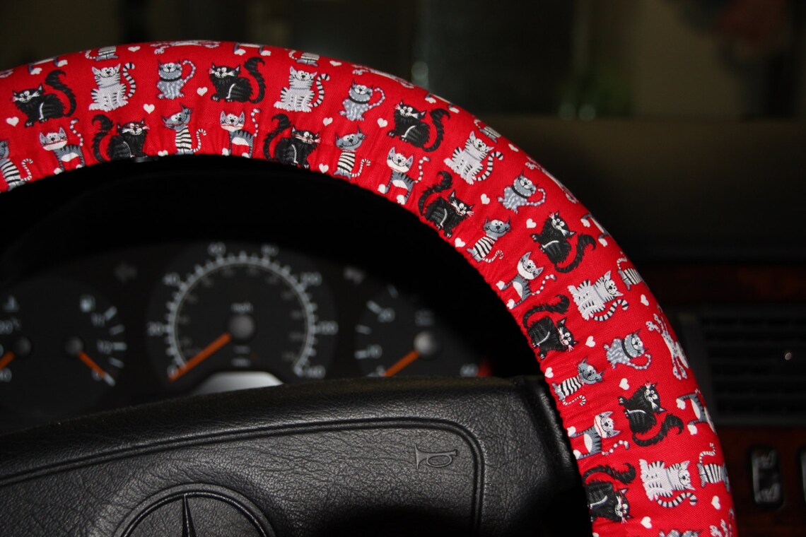 Red Black and Gray Cats Steering Wheel Cover red Wheel Cover | Etsy